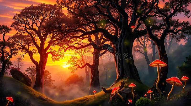 The Luminous Wild: a Vibrant and Magical Forest Realm Stock Photo ...