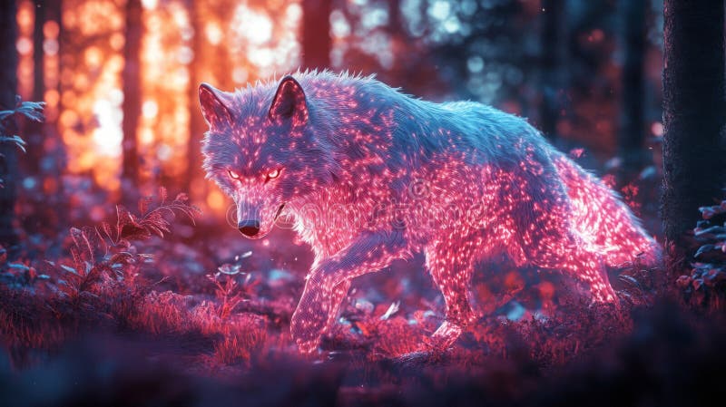Luminous Wolf in a Dark Forest Stock Illustration - Illustration of ...