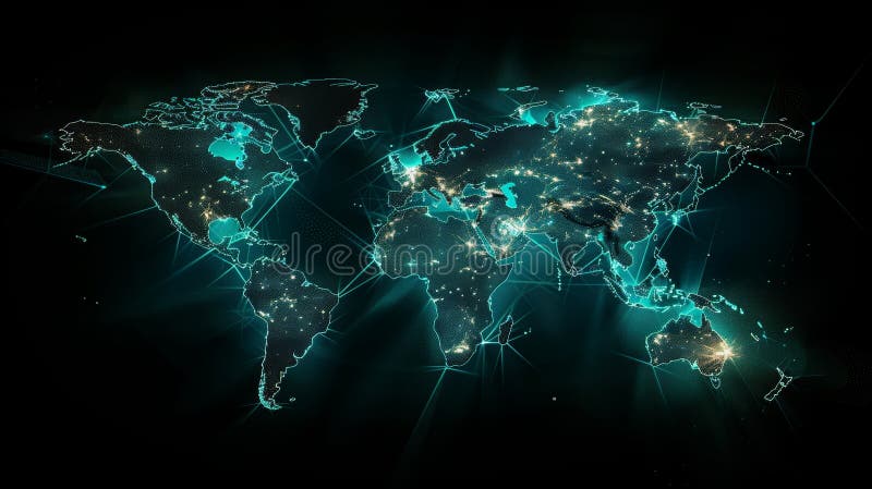 Luminous World Map Showcasing Global Connectivity on a Dark Backdrop in ...