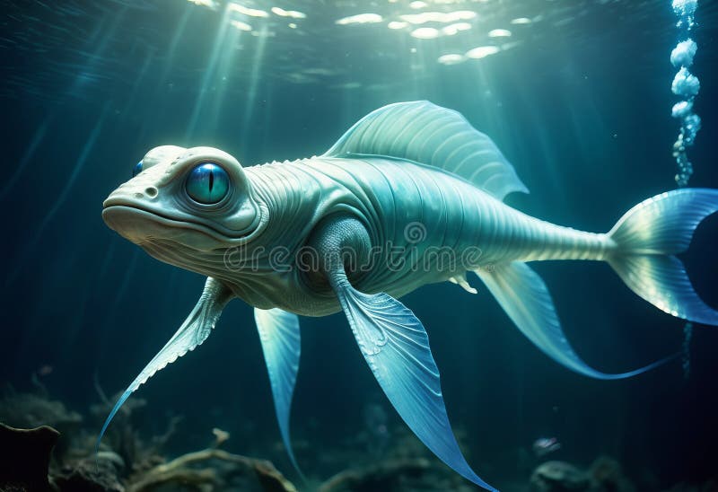 Luminously Glowing Alien Creature Glides through the Depths of a ...