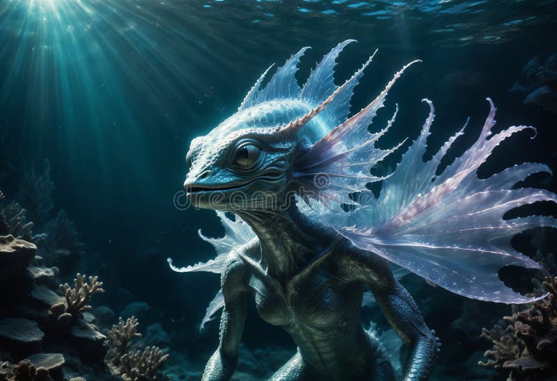 Luminously Glowing Alien Creature Glides through the Depths of a ...