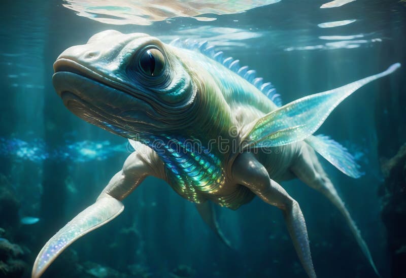 Luminously Glowing Alien Creature Glides through the Depths of a ...