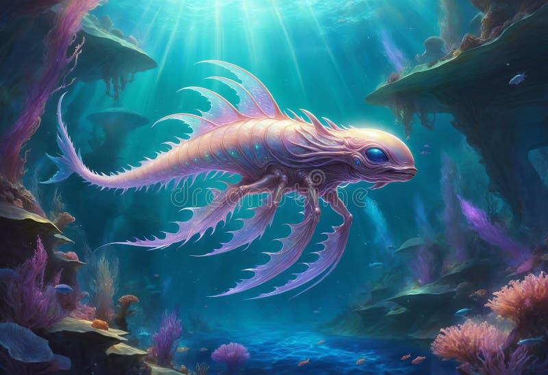 Luminously Glowing Alien Creature Glides through the Depths of a ...