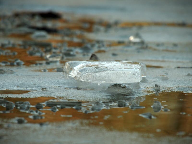 Lump of Ice on Frozen Lake with Ice Cover Stock Photo - Image of winter ...