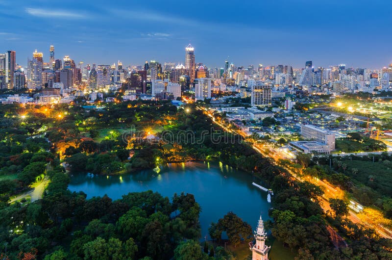 Lumpini Park in Bangkok stock image. Image of lawn, architecture - 41778767