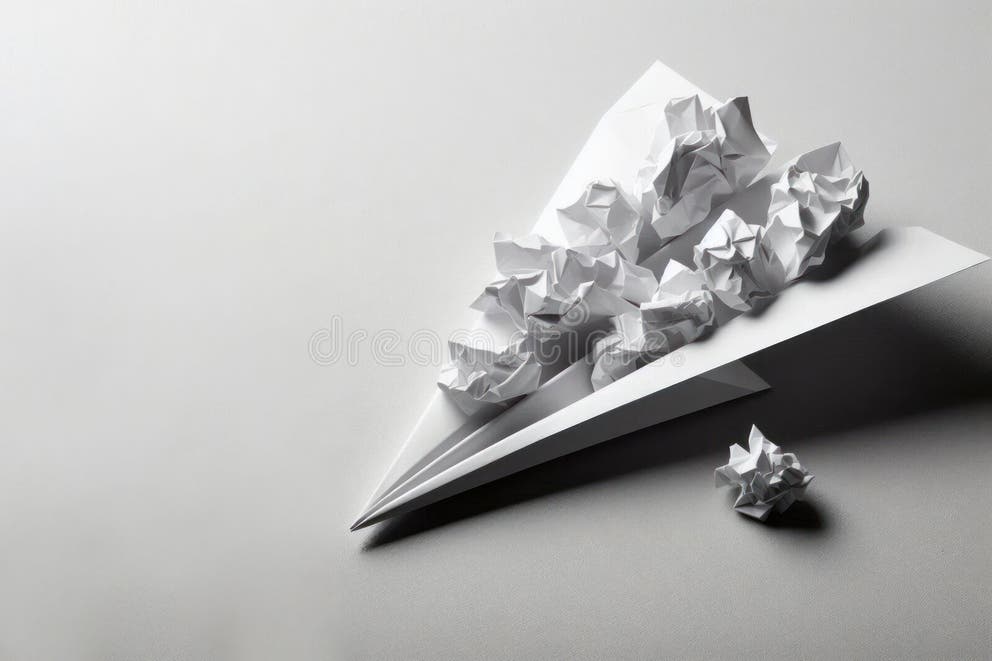 Lumps of Paper Lying on Top of a Paper Airplane. Space for Text. Stock ...
