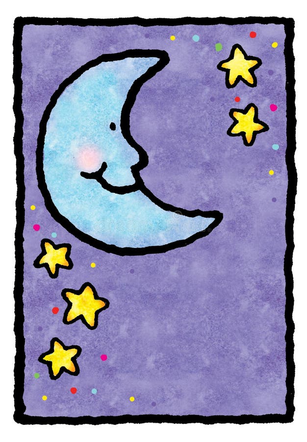 Luna azul y estrellas ilustración del vector. Ilustración de estrellas ...