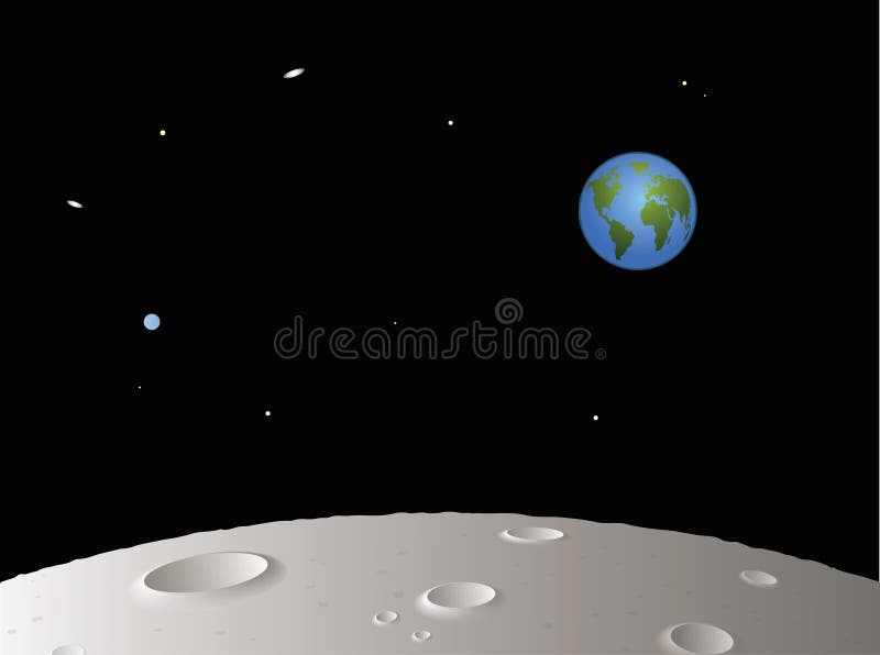 Luna con tierra distante stock de ilustración. Ilustración de planeta ...