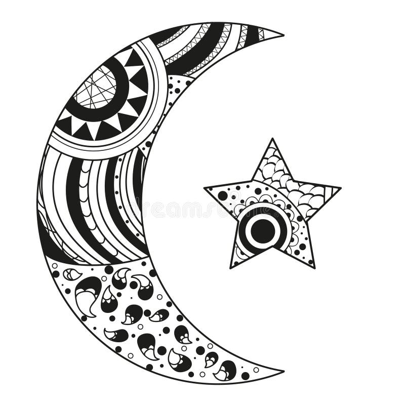 Luna E Stella Di Zentangle Con I Modelli Astratti Illustrazione ...