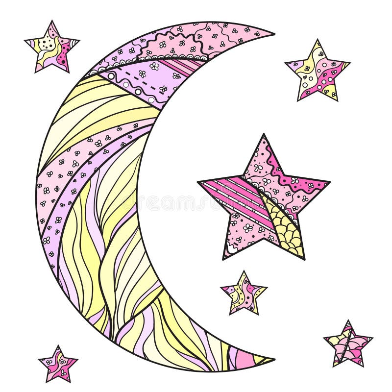 Luna E Stella Di Zentangle Con I Modelli Astratti Illustrazione ...