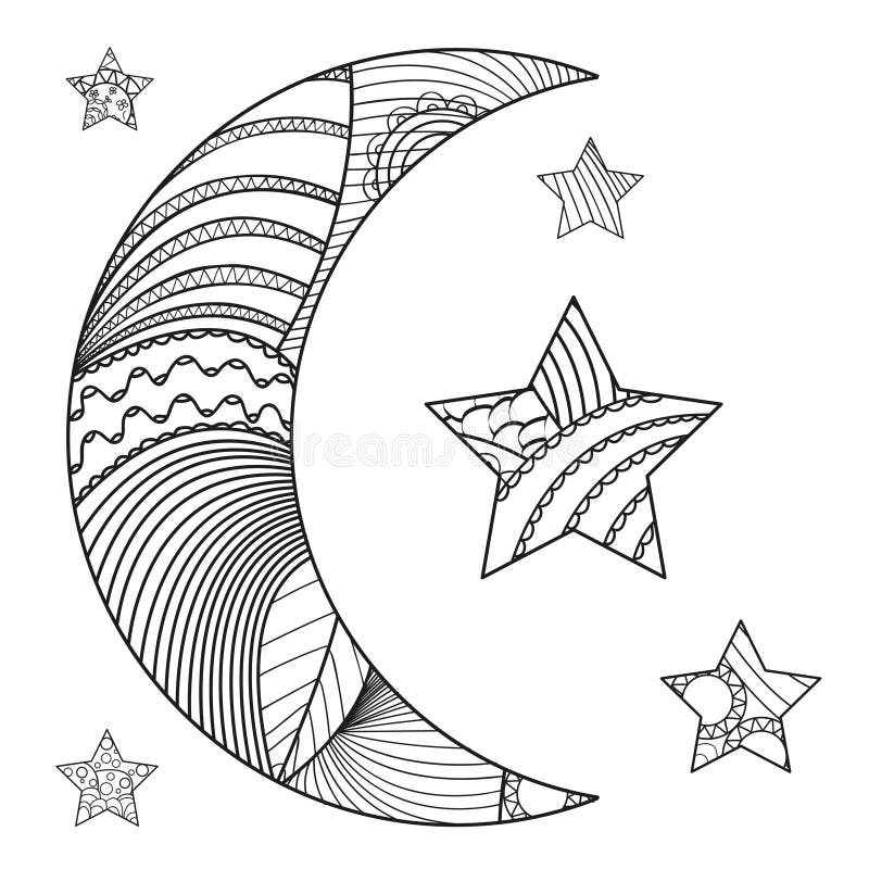 Luna E Stella Di Zentangle Con I Modelli Astratti Illustrazione ...