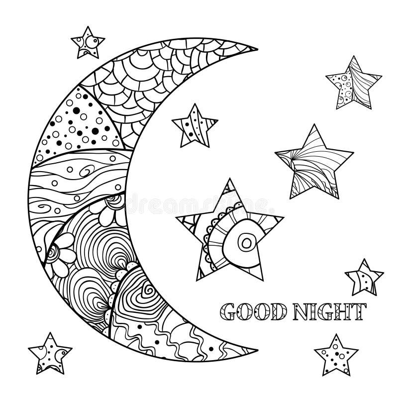 Luna E Stella Di Zentangle Con I Modelli Astratti Illustrazione ...