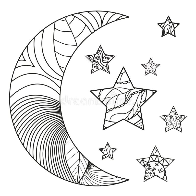 Luna E Stella Di Zentangle Con I Modelli Astratti Illustrazione ...