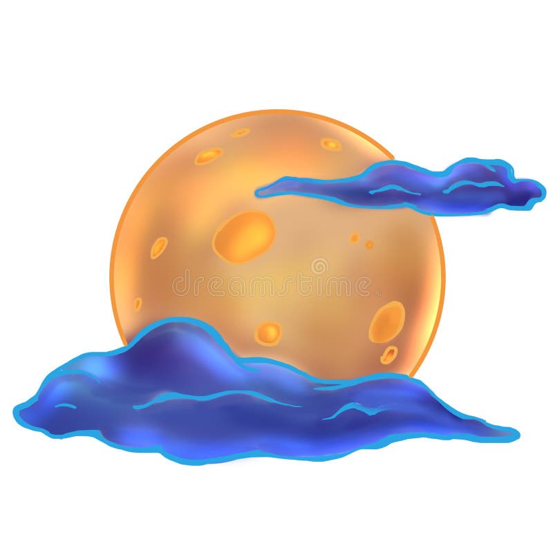 Luna Llena Amarilla Con Nubes Azules Stock de ilustración - Ilustración ...
