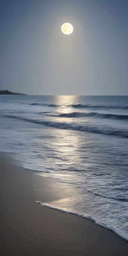 Luna Llena Sobre El Mar Con Olas En La Playa En Verano Imagen de archivo - Imagen de costa ...