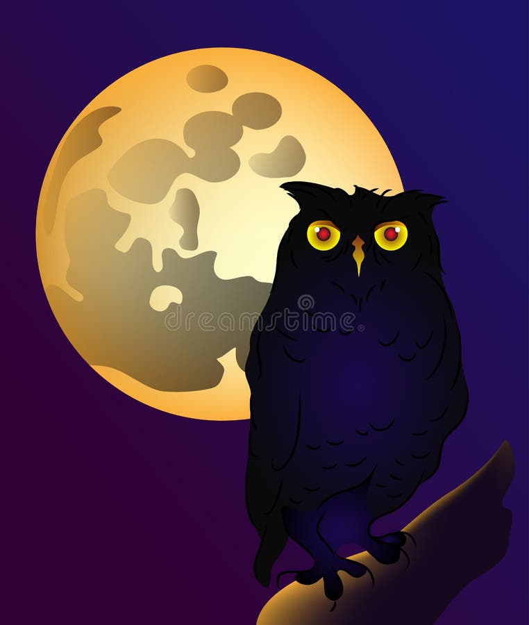 Luna Llena y buho ilustración del vector. Ilustración de anaranjado ...