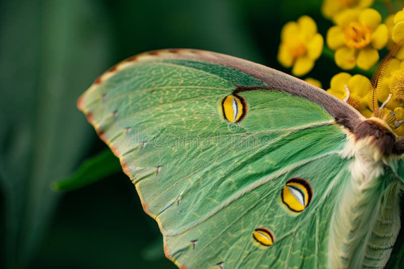 Luna Moth Displaying Its Stunning Green Wings Stock Image - Image of ...