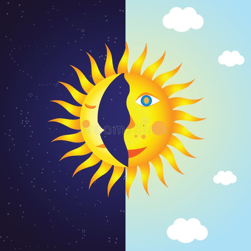 Luna y sol ilustración del vector. Ilustración de equilibrio - 17806607