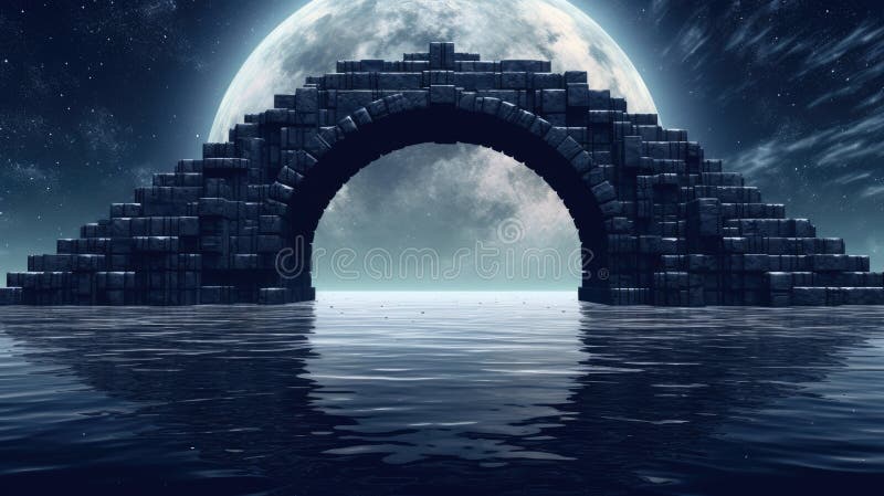 The Lunar Arch Bridge stock illustration. Illustration of setting ...