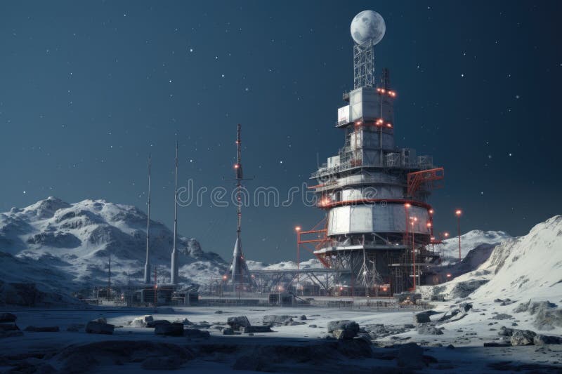 Lunar Base Communication Tower with Antennas Stock Photo - Image of ...