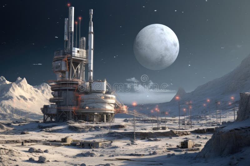 Lunar Base Communication Tower with Antennas Stock Illustration ...