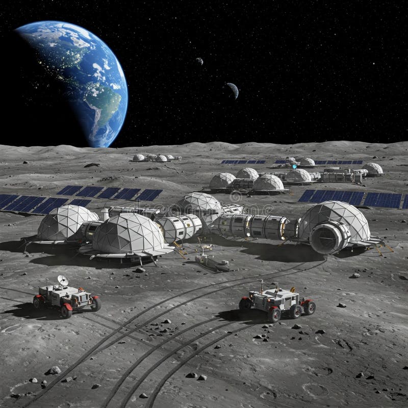 Lunar Base Domes Earth Visible Colonization (Generated with AI) Stock ...