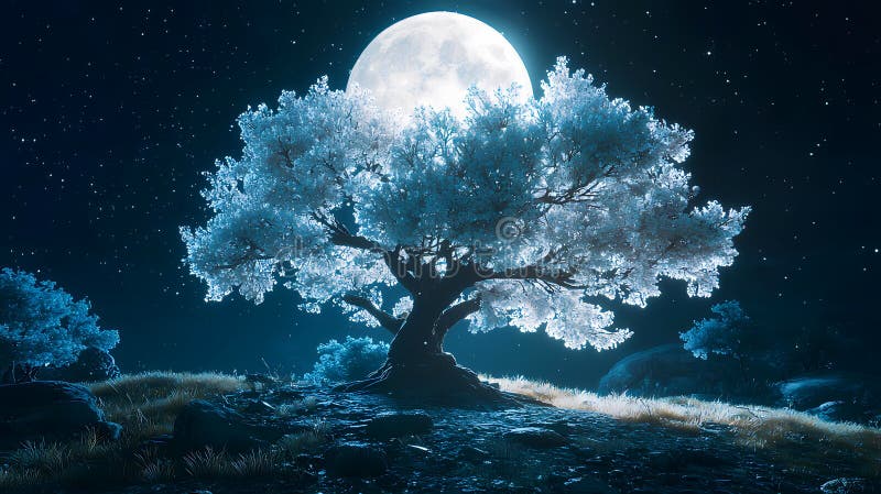 Lunar Bloom: the Mystical Illuminated Cherry Blossom Under the Full ...