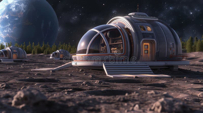 The Lunar Colony Harmonizes with Its Cosmic Backdrop. Stock Image ...