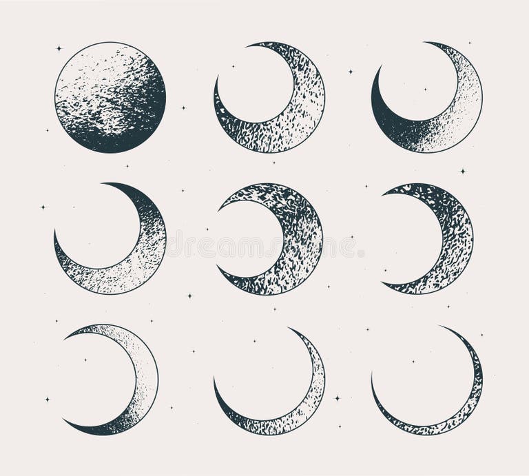 Lunar Cycle, Crescent Moon in Different Phases Stock Vector ...