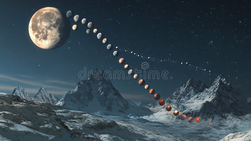 Lunar Cycles and Planetary Orbits in a Celestial Timeline Stock ...