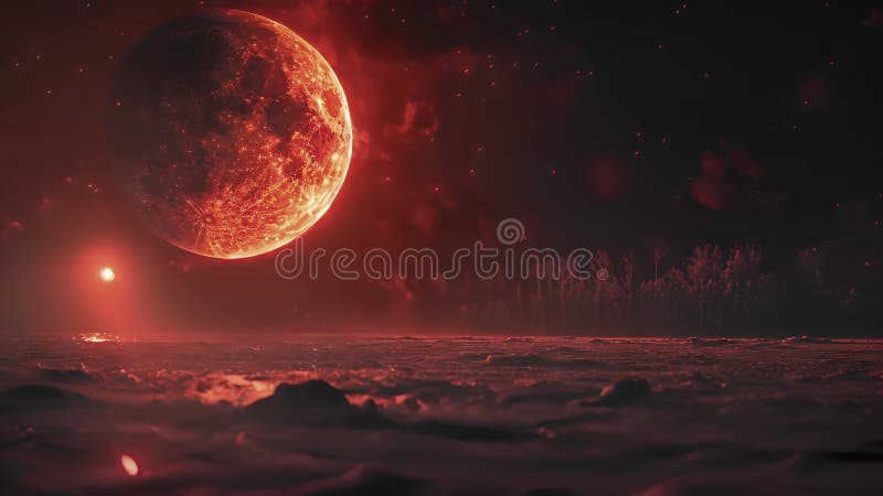 The Lunar Eclipse Casts A Fiery Red Glow Over The Eerie Landscape