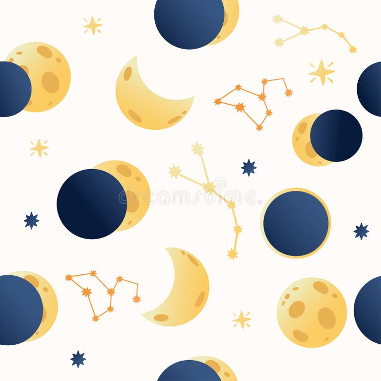 Lunar Eclipse Seamless Pattern in Flat Cartoon Style Stock Vector ...