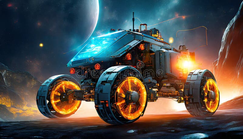 Lunar Future Vehicle on Planet Surface Stock Illustration ...