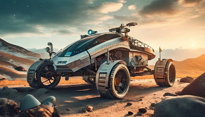 Lunar Future Vehicle on Planet Surface Stock Illustration ...