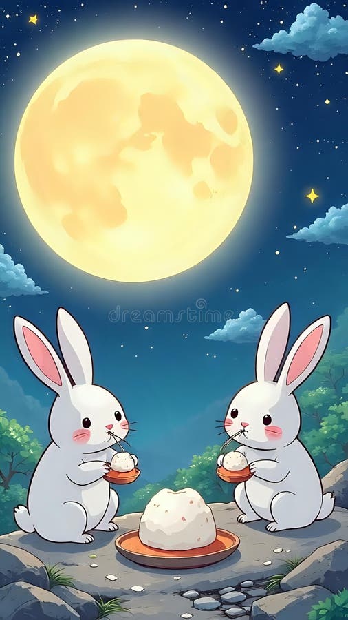 Lunar Glow and Rabbit Dinner Delight. AI Generated Image. Stock ...