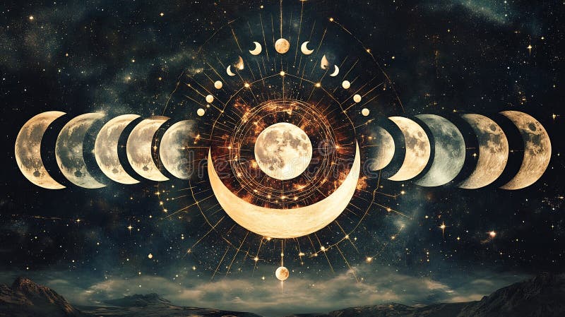 Lunar Influence and Celestial Rhythms in Astrology Illustration Stock ...