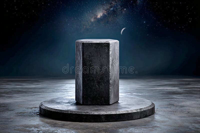 Lunar Inspired Glossy Moon Rock Texture Podium, Front View Focus ...