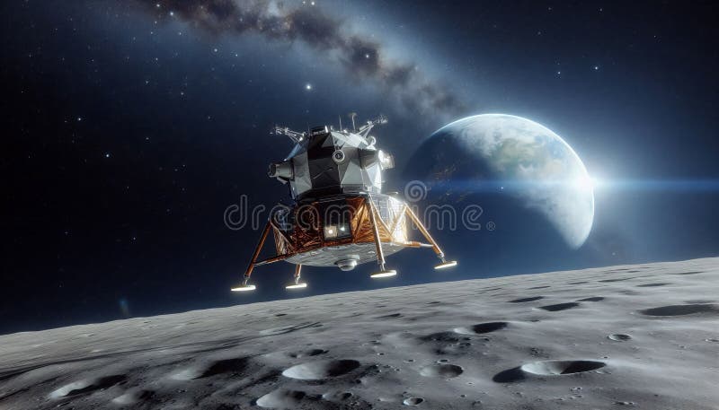 Lunar Lander Landing on the Moon Illustration Stock Illustration ...