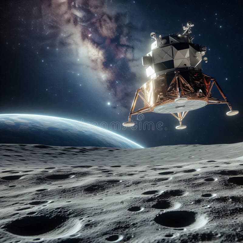 Lunar Lander Landing on the Moon Illustration Stock Illustration ...