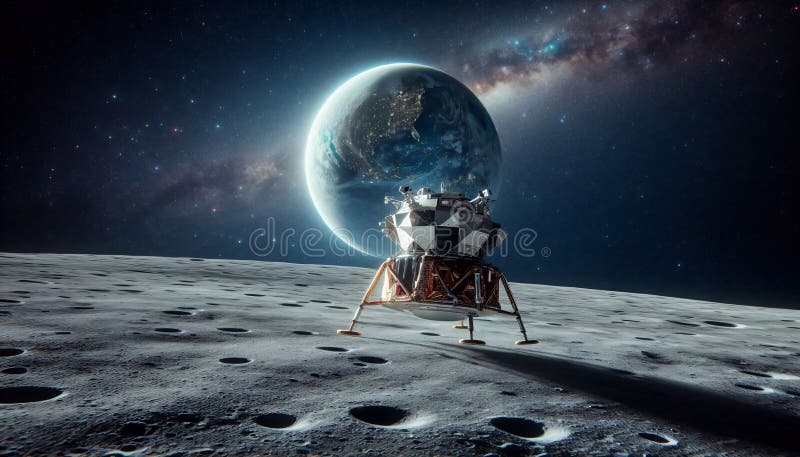 Lunar Lander Landing on the Moon Illustration Stock Illustration ...
