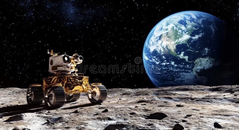The Lunar Lander is Positioned on the Moon S Surface with a View of ...