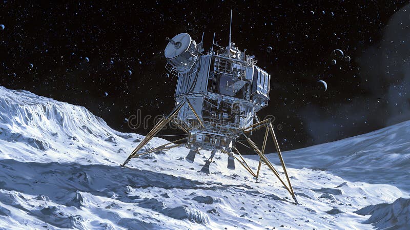 Lunar Lander on a Rugged Moon Surface Stock Image - Image of crater ...
