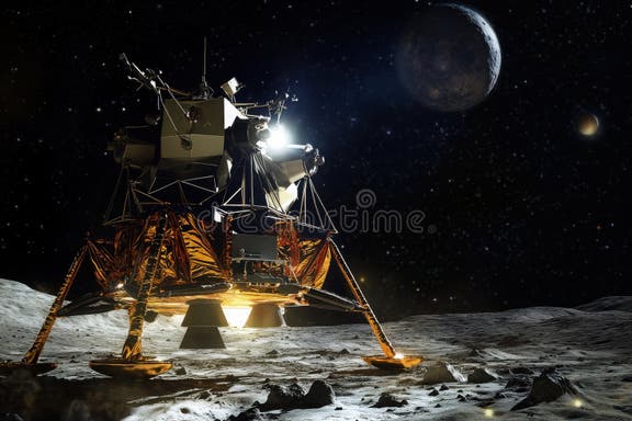Lunar Landing Module on the Moon S Surface with Starry Sky Capturing ...
