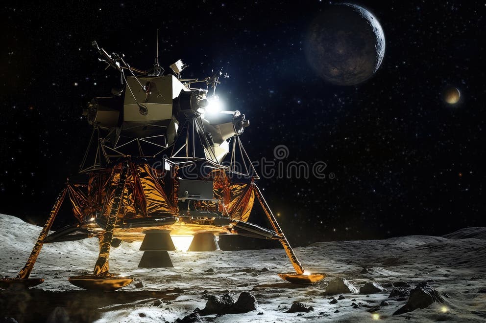 Lunar Landing Module on the Moon S Surface with Starry Sky Capturing ...