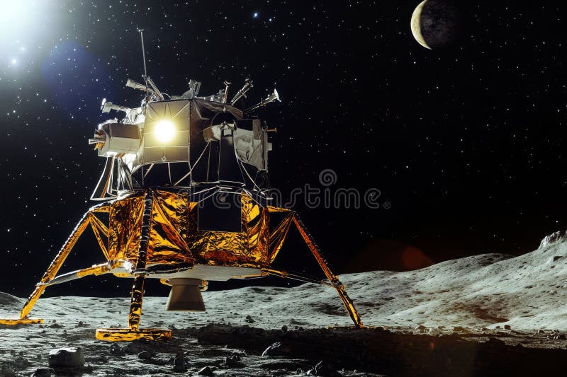 Lunar Landing Module on the Moon S Surface with Starry Sky Capturing ...