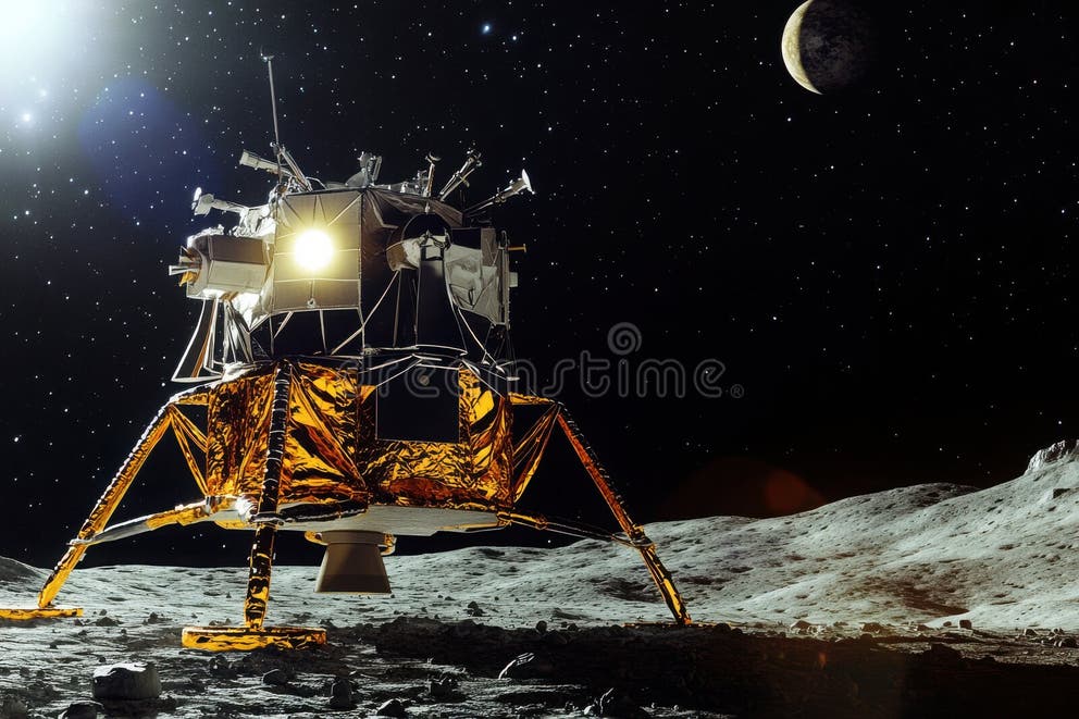 Lunar Landing Module on the Moon S Surface with Starry Sky Capturing ...