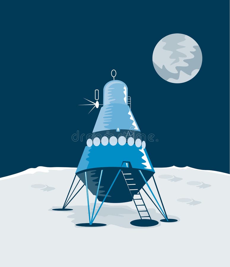 Lunar landing retro style stock vector. Illustration of module - 3933127