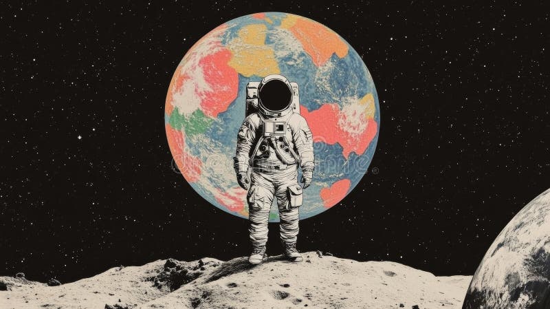 The Lunar Landscape is Explored by a Retro Astronaut in a Poster for ...
