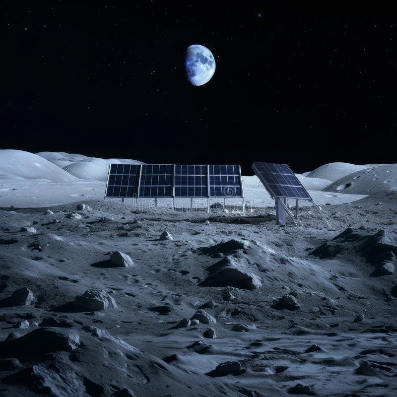 A Lunar Landscape Powered by Solar Panels Stock Illustration ...