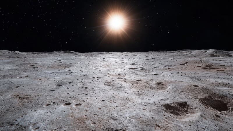 Lunar Landscape Under Bright Sun Stock Illustration - Illustration of ...